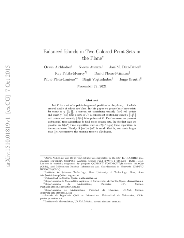 (PDF) Computing balanced islands in two colored point sets in the plane