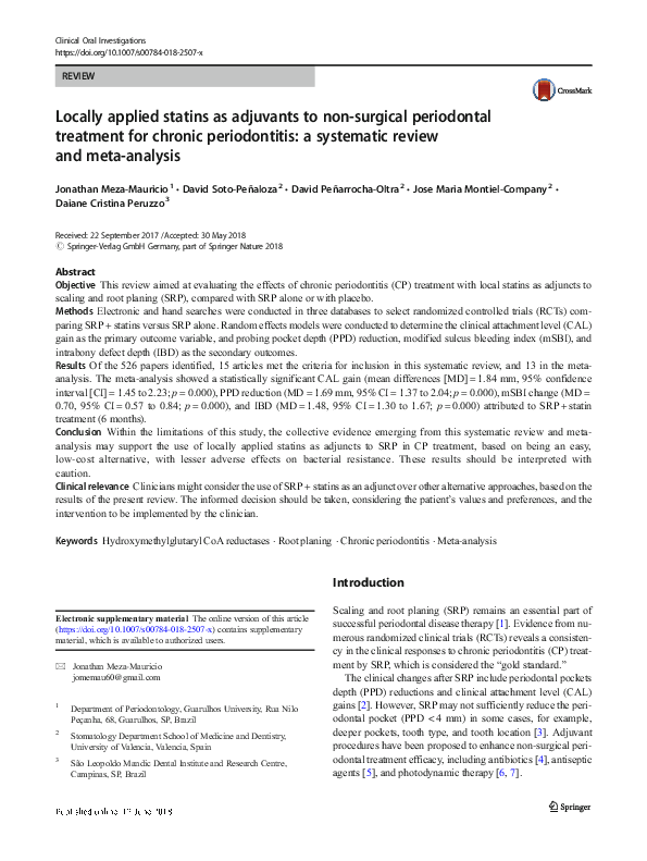(PDF) Locally applied statins as adjuvants to non-surgical periodontal ...