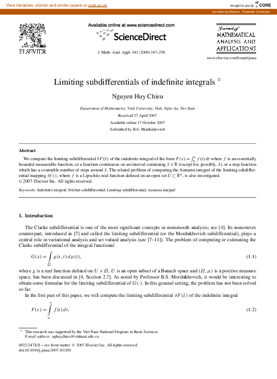 (PDF) Limiting subdifferentials of indefinite integrals