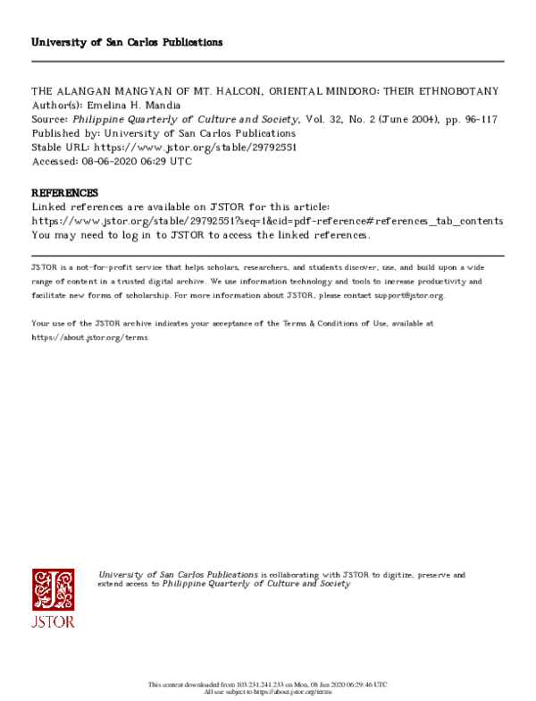 (PDF) THE ALANGAN MANGYAN OF MT. HALCON, ORIENTAL MINDORO: THEIR ...