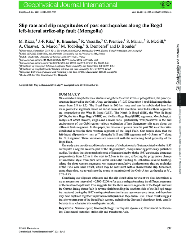 (PDF) Slip rate and slip magnitudes of past earthquakes along the Bogd ...