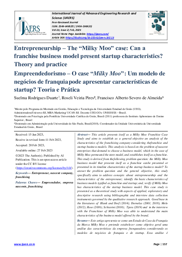 (PDF) Entrepreneurship – The “Milky Moo” case: Can a franchise business ...