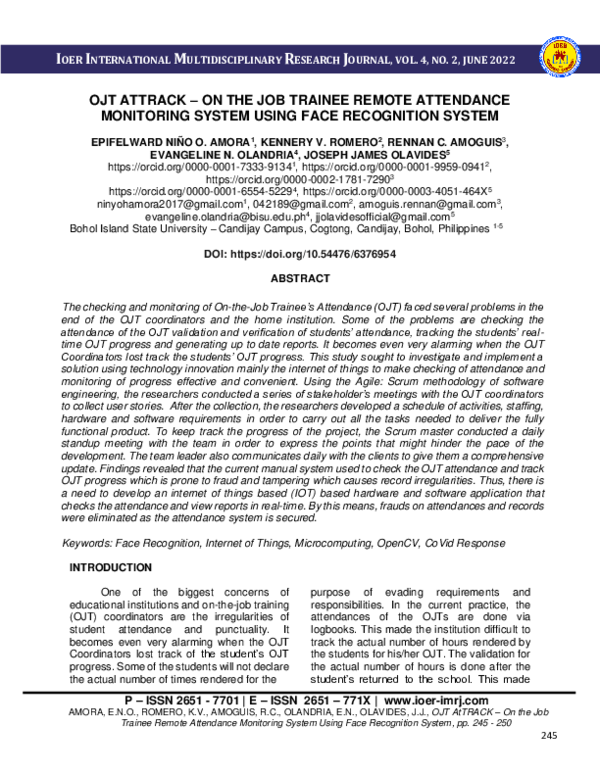 (PDF) OJT AtTRACK – On the Job Trainee Remote Attendance Monitoring ...