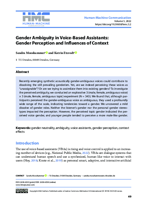 (PDF) Gender Ambiguity in Voice-Based Assistants: Gender Perception and ...