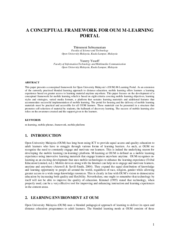(PDF) A Conceptual Framework For OUM M-Learning Portal