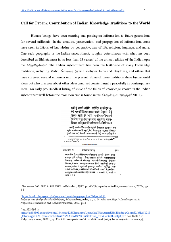 (PDF) [Call for Papers] Contribution of Indian Knowledge Traditions to ...