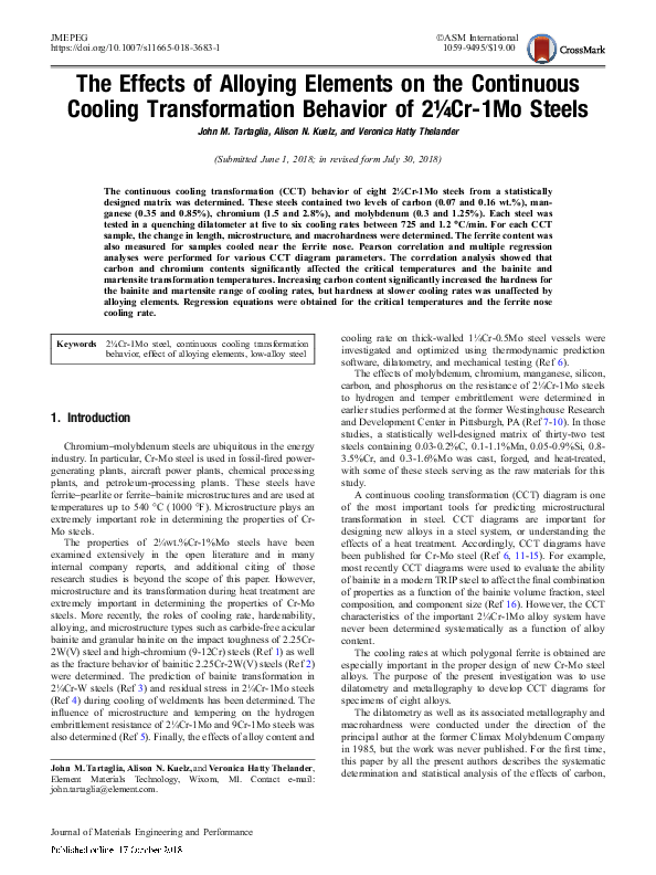 (PDF) The Effects of Alloying Elements on the Continuous Cooling ...