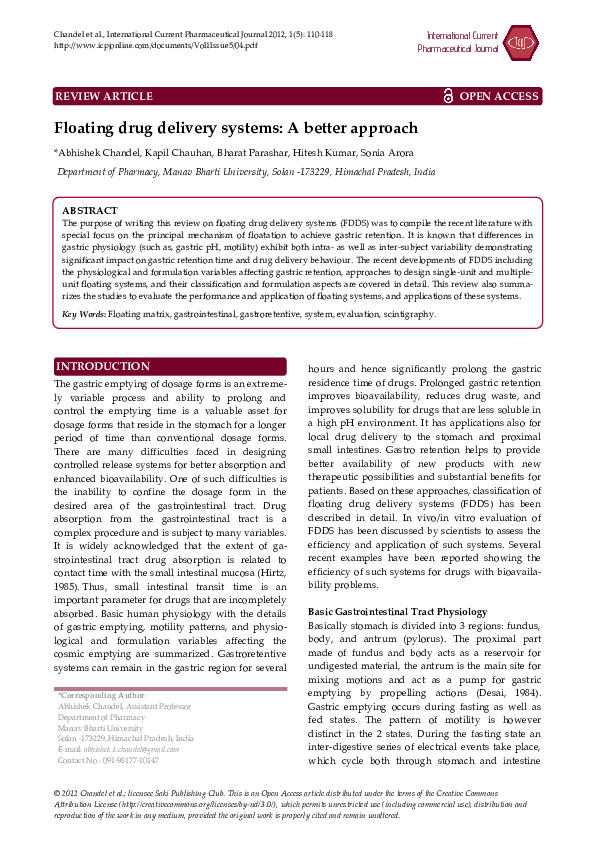 (PDF) Floating drug delivery systems: A better approach