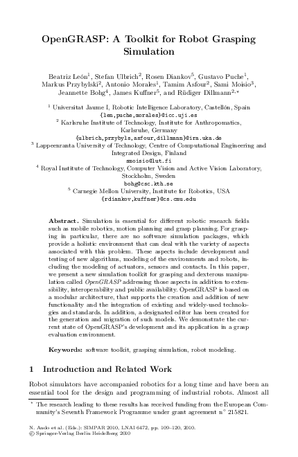 (PDF) OpenGRASP: A Toolkit for Robot Grasping Simulation