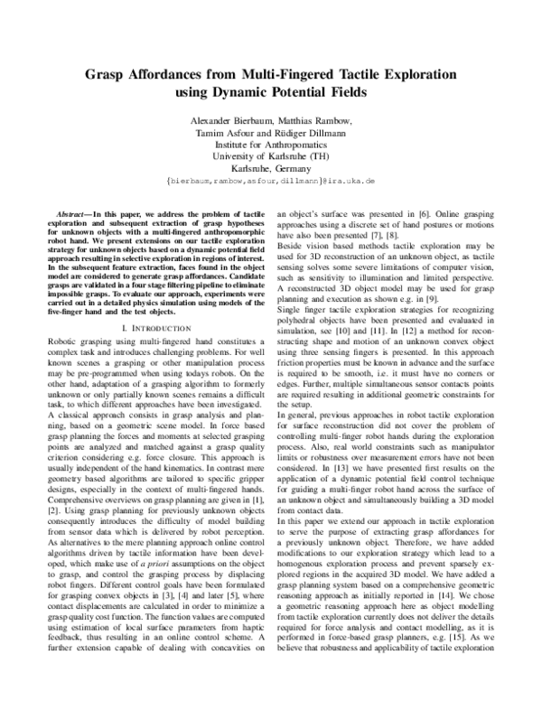 (PDF) Grasp affordances from multi-fingered tactile exploration using dynamic potential fields ...