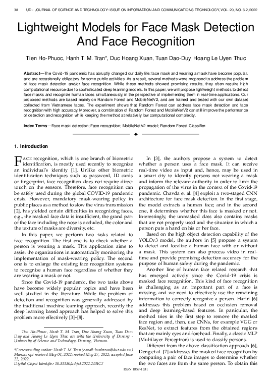 (PDF) Lightweight face mask detection and face recognition