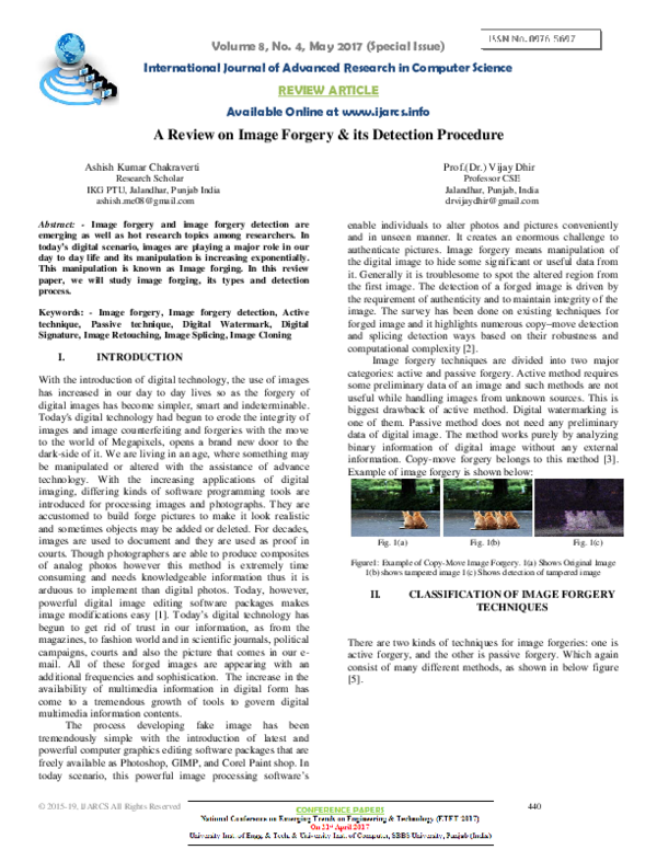 (PDF) A Review on Image Forgery & its Detection Procedure