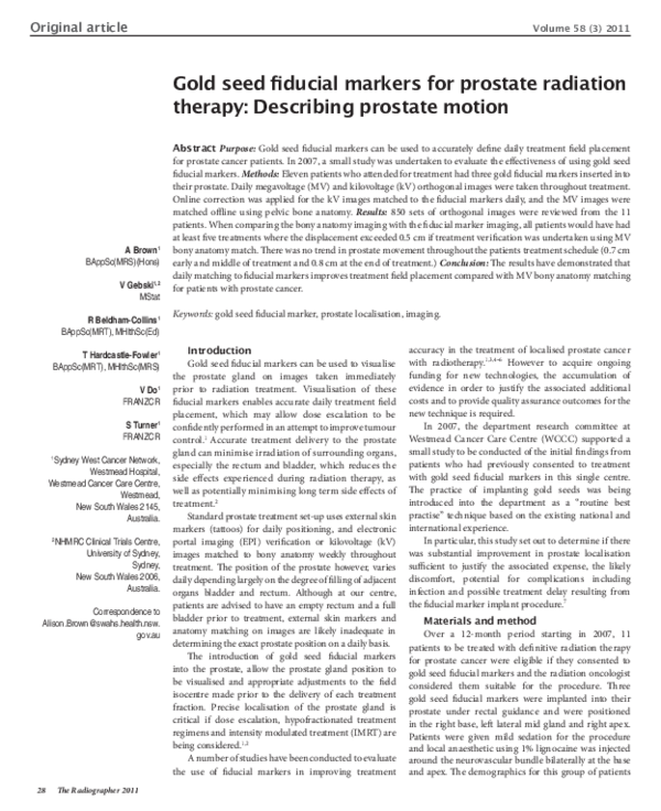 Pdf Gold Seed Fiducial Markers For Prostate Radiation Therapy