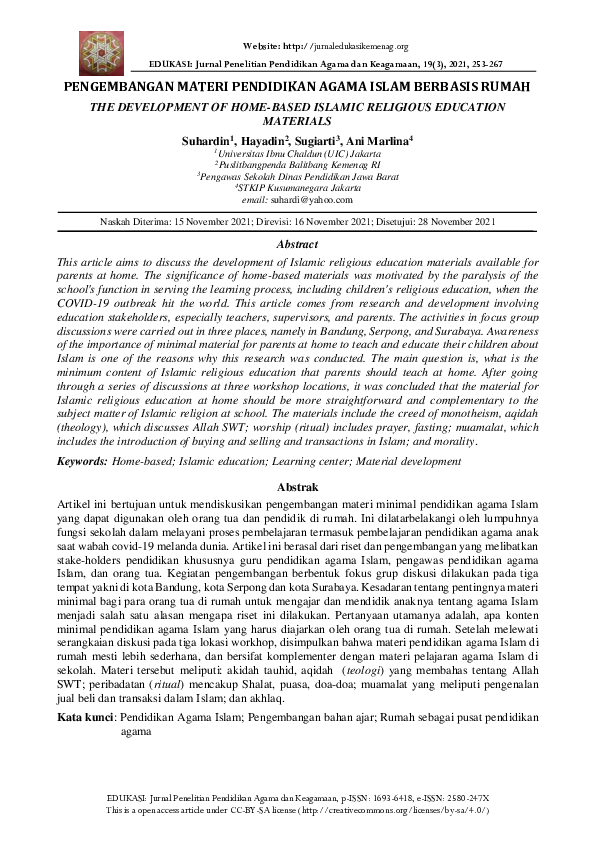 (PDF) Pengembangan Materi Pendidikan Agama Islam Berbasis Rumah