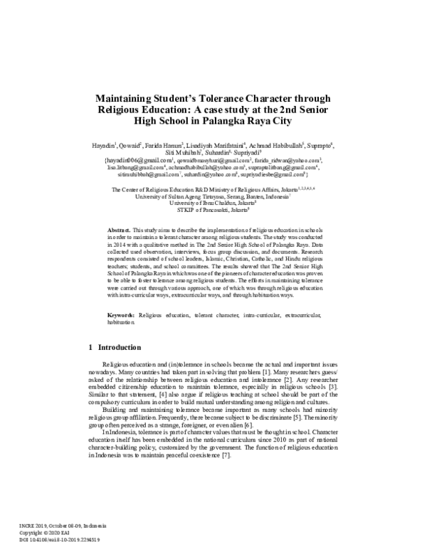 (PDF) Maintaining Student’s Tolerance Character through Religious ...