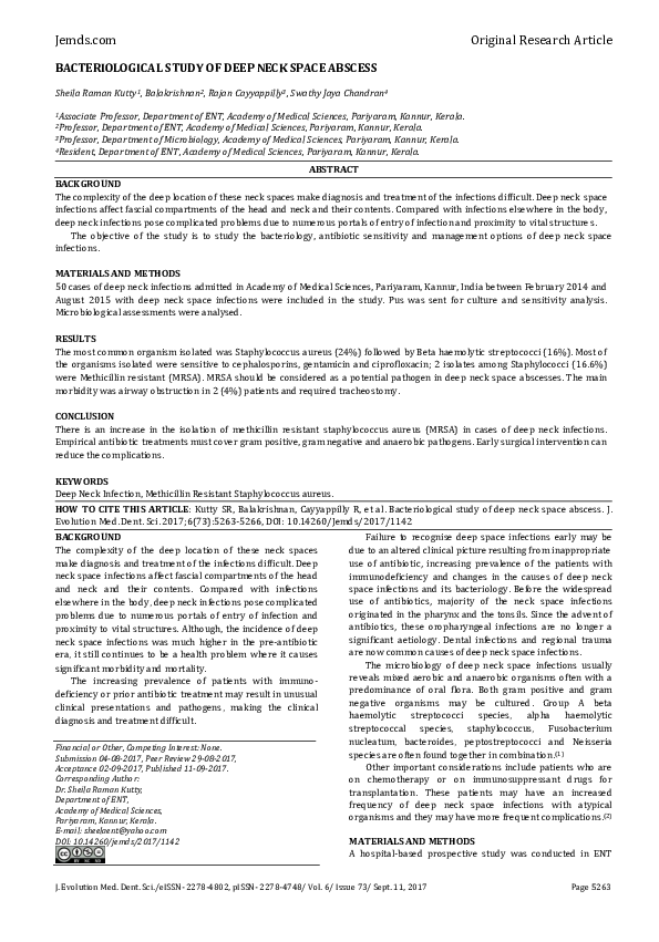 Bacteriological Study of Deep Neck Space Abscess