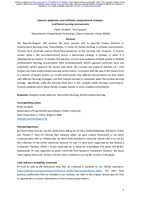 (PDF) Humans adaptively select different computational strategies in ...