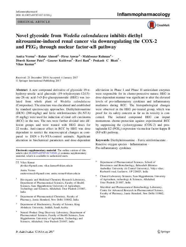 (PDF) Novel glycoside from Wedelia calendulacea inhibits diethyl ...