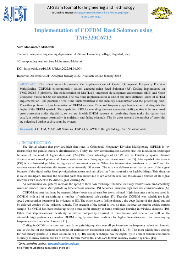 (PDF) Implementation of COFDM Reed Solomon using TMS320C6713 | Sura ...