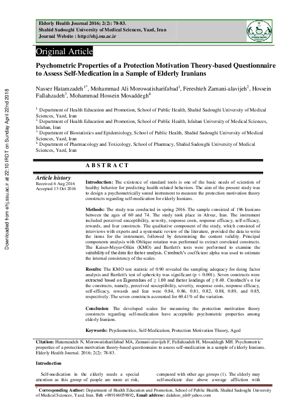 (PDF) Psychometric Properties of a Protection Motivation Theory-based ...