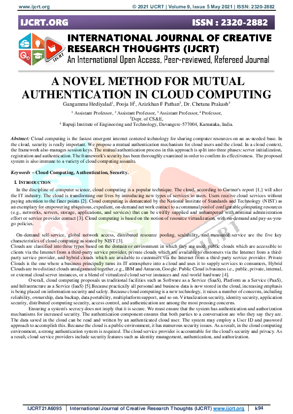 Pdf A Novel Method For Mutual Authentication In Cloud Computing