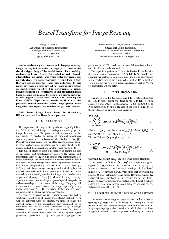 (PDF) Bessel transform for image resizing