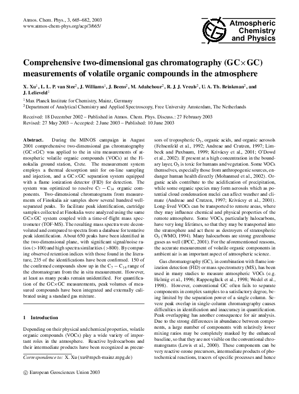(PDF) Comprehensive two-dimensional gas chromatography (GC×GC) measurements of volatile organic ...