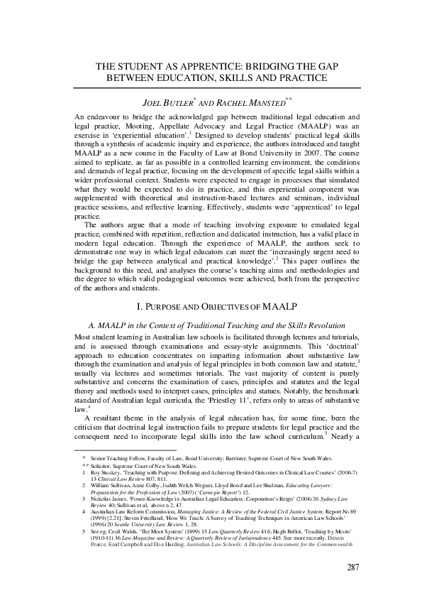 (PDF) The student as apprentice: Bridging the gap between education ...