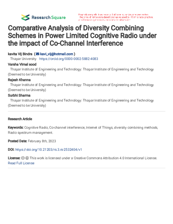 (PDF) Comparative Analysis of Diversity Combining Schemes in Power Limited Cognitive Radio under ...