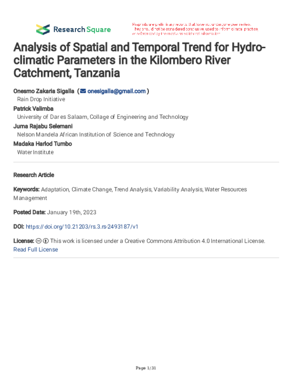 Pdf Analysis Of Spatial And Temporal Trend For Hydro Climatic
