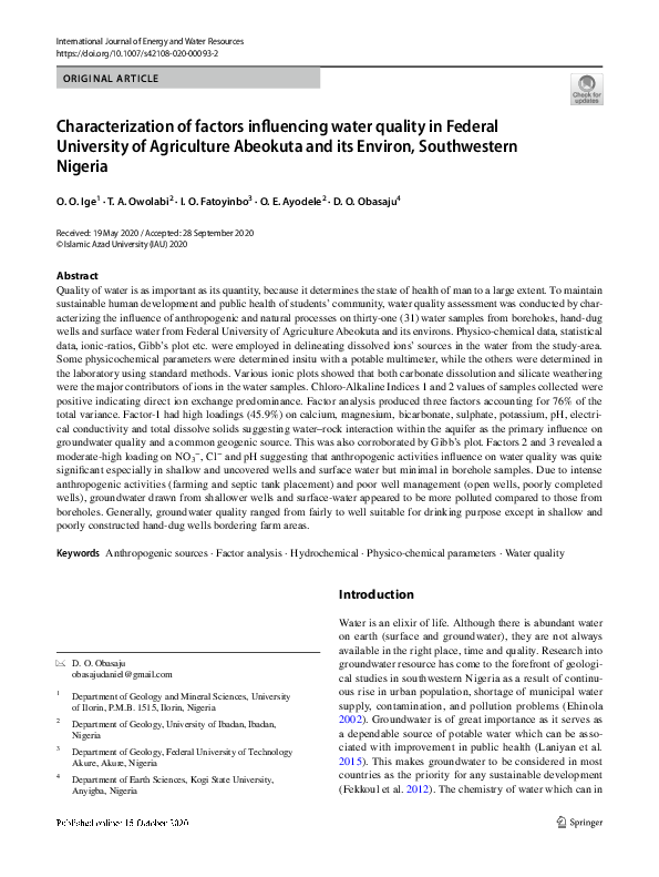 (PDF) Characterization of factors influencing water quality in Federal ...