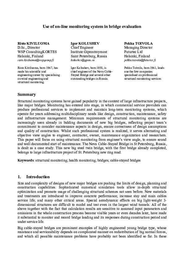 (PDF) Use of on-line monitoring system in bridge evaluation