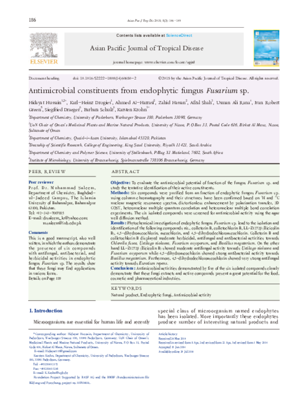 (PDF) Antimicrobial constituents from endophytic fungus Fusarium sp ...