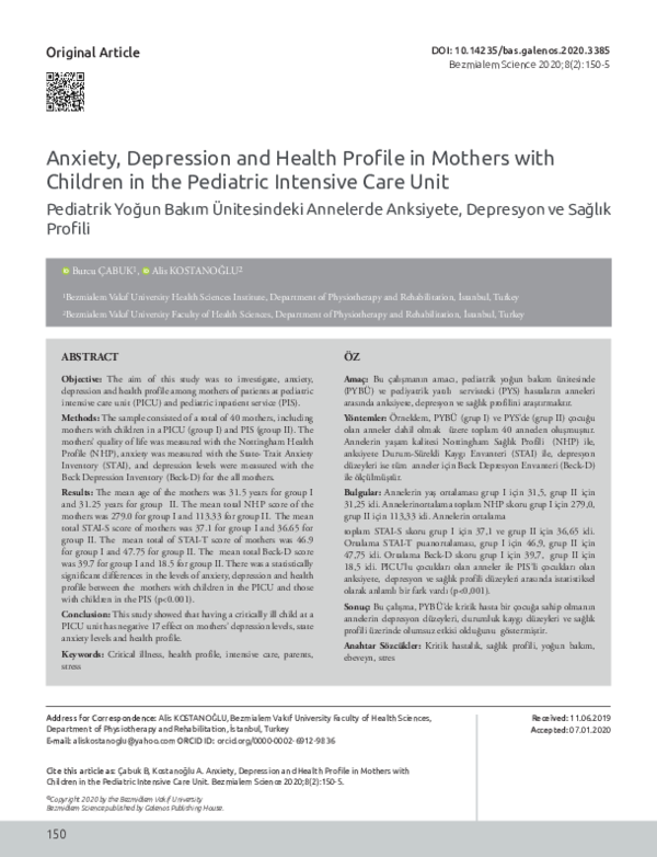 (PDF) Anxiety, Depression and Health Profile in Mothers with Children ...