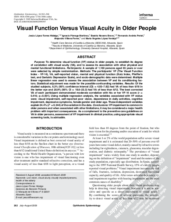 (PDF) Visual function versus visual acuity in older people