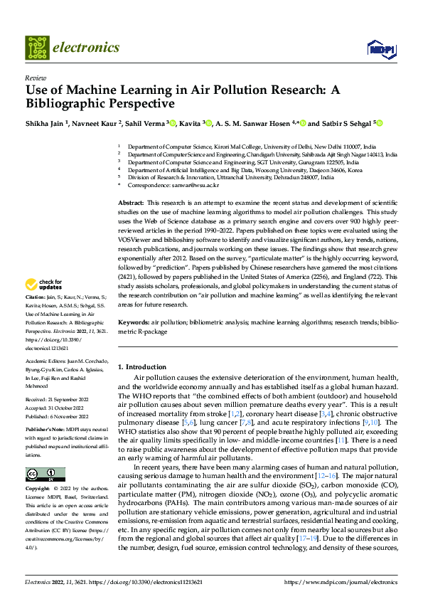 (PDF) Use of Machine Learning in Air Pollution Research: A ...
