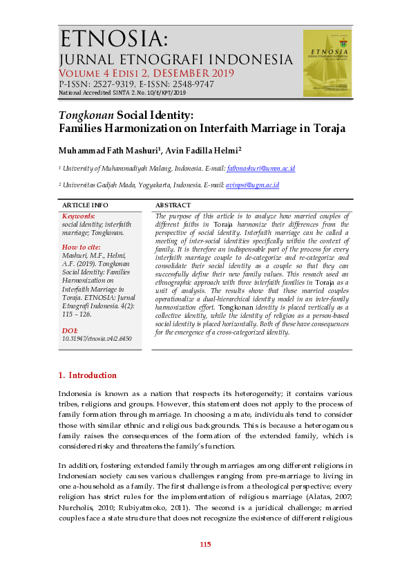 (PDF) Tongkonan Social Identity: Families Harmonization on Interfaith ...