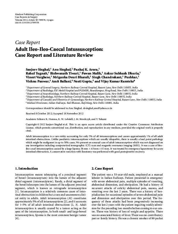 (PDF) Adult Ileo-Ileo-Caecal Intussusception: Case Report and ...