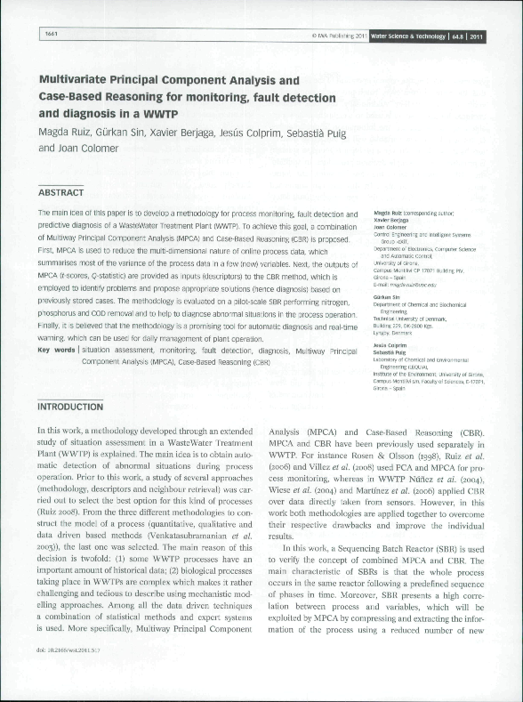 (PDF) Multivariate Principal Component Analysis and Case-Based Reasoning for monitoring, fault ...