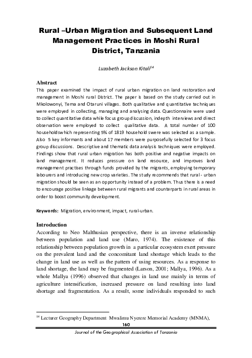 (PDF) Rural –Urban Migration and Subsequent Land Management Practices ...