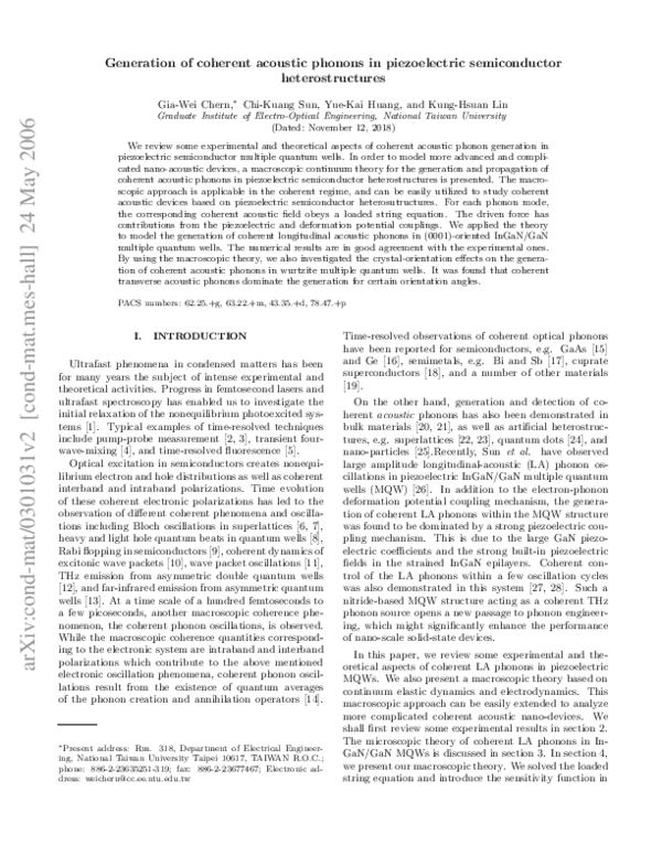 (PDF) Generation of coherent acoustic phonons in piezoelectric ...