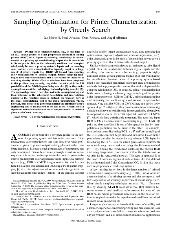 (PDF) Sampling Optimization for Printer Characterization by Direct Search