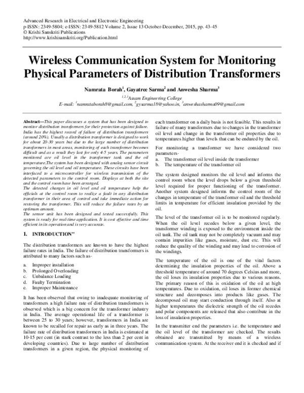 (PDF) Wireless Communication System for Monitoring Physical Parameters ...