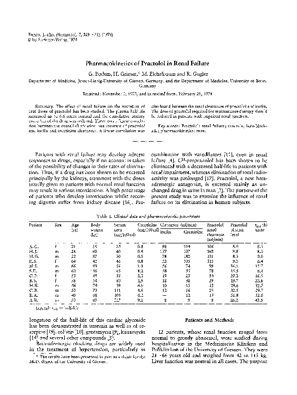 (PDF) Pharmacokinetics of practolol in renal failure