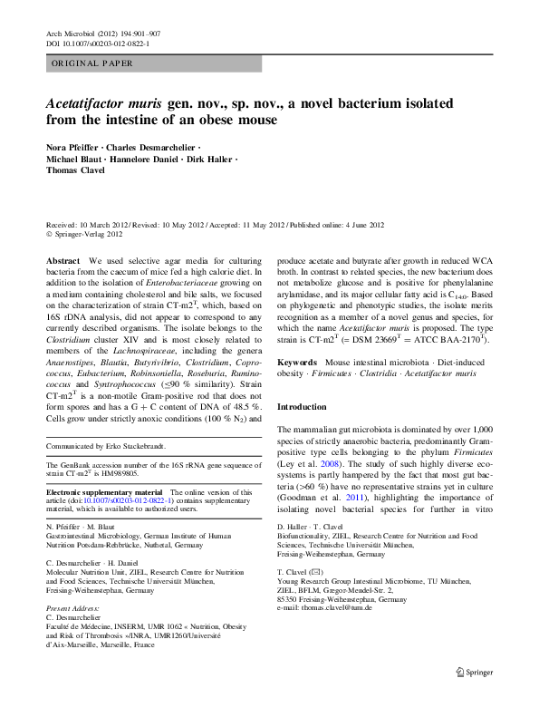 (PDF) Acetatifactor muris gen. nov., sp. nov., a novel bacterium ...