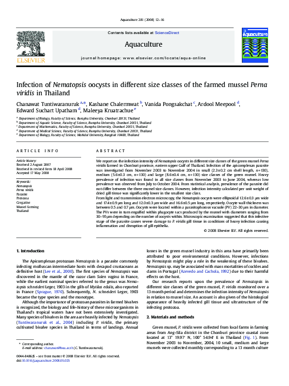 (PDF) Infection of Nematopsis oocysts in different size classes of the ...
