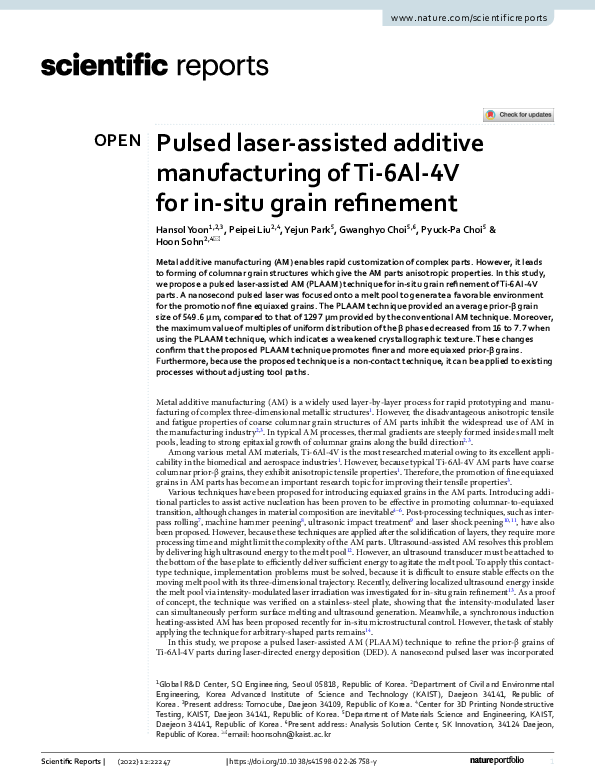 (PDF) Pulsed laser-assisted additive manufacturing of Ti-6Al-4V for in ...