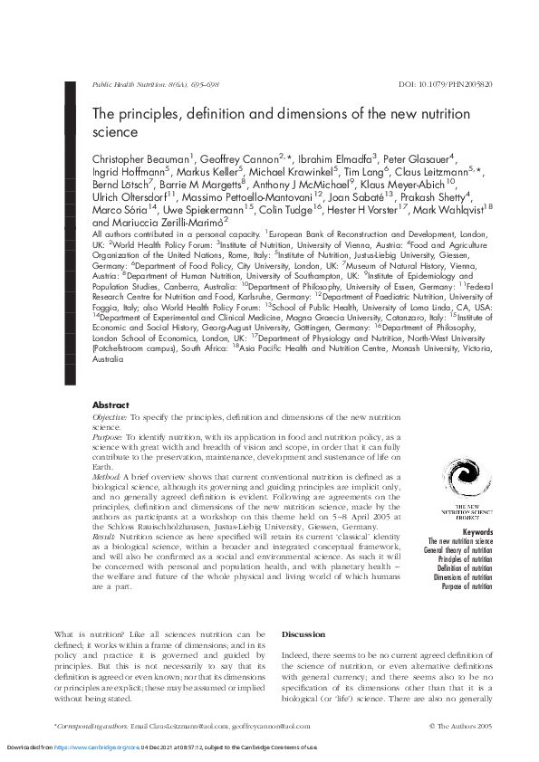 (PDF) The principles, definition and dimensions of the new nutrition ...