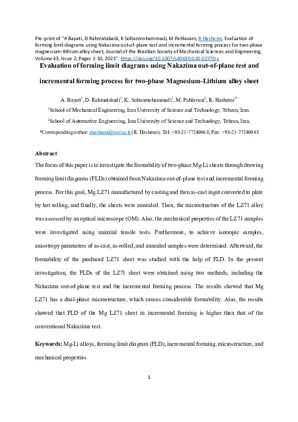(PDF) Evaluation of forming limit diagrams using Nakazima out-of-plane ...