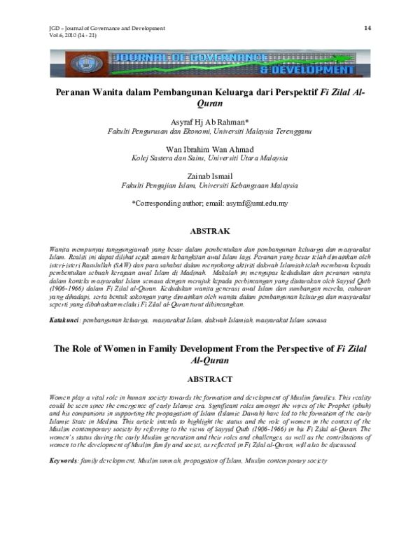 (PDF) Peranan wanita dalam pembangunan keluarga dari perspektif Fi Zilal al-Quran
